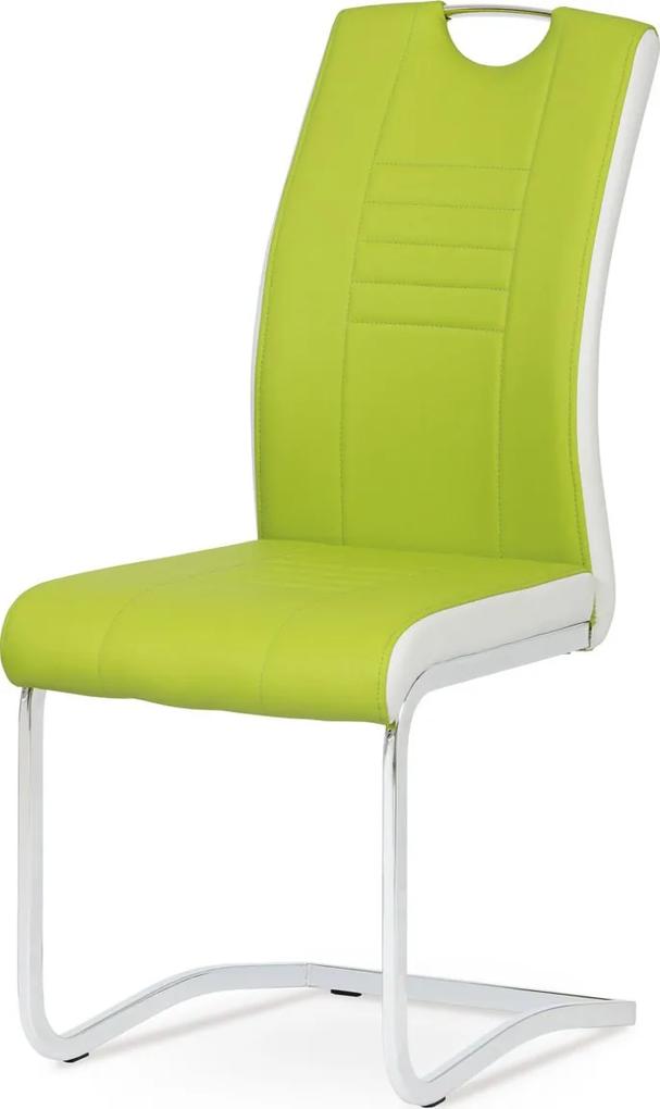 Autronic Jídelní židle chrom / koženka limetková s bílými boky DCL-406 LIM