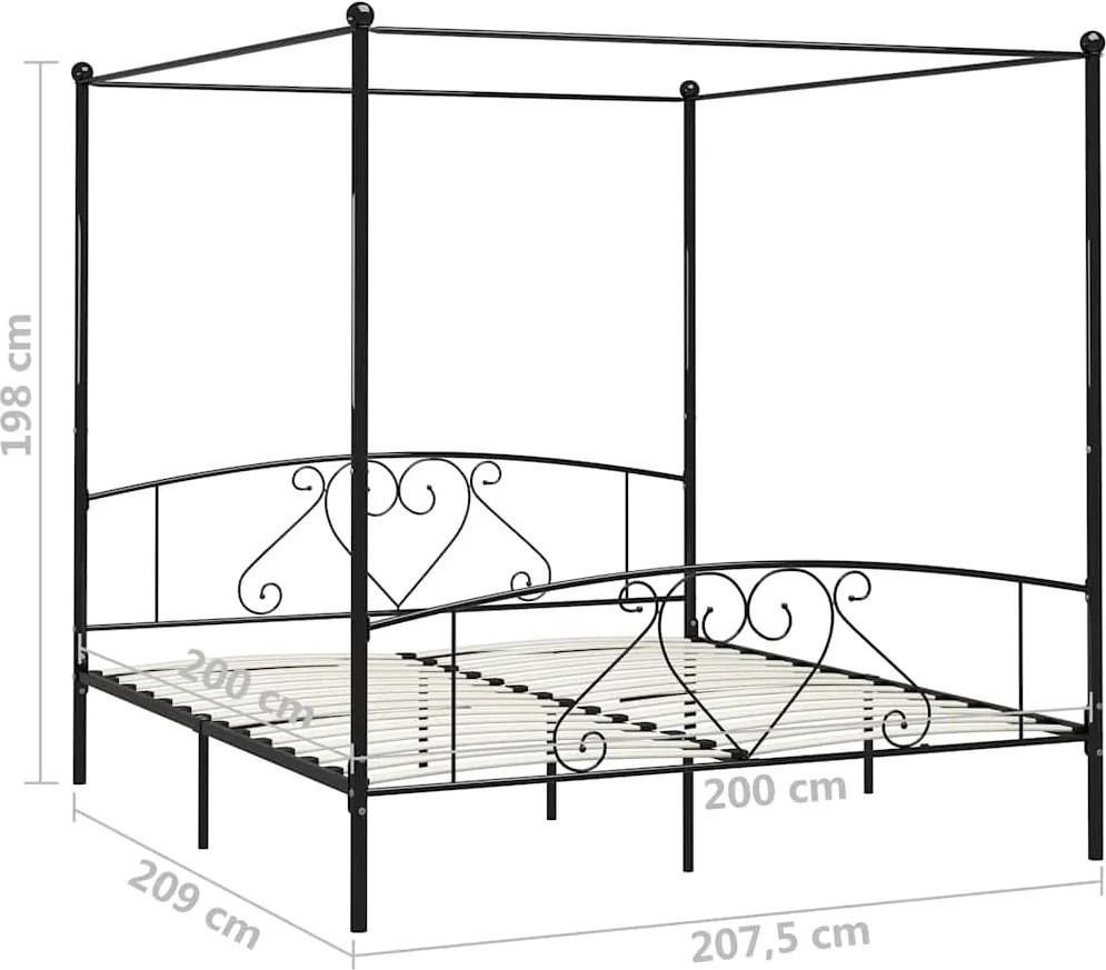 Rám postele s nebesy černý kovový 200 x 200 cm 284439