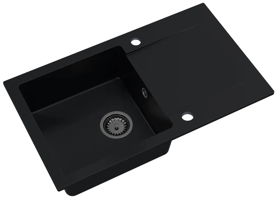 Sink Quality Ferrum, kuchyňský granitový dřez 770x450x190 mm + černý sifon, černá, SKQ-FER.C.1KDO.XB