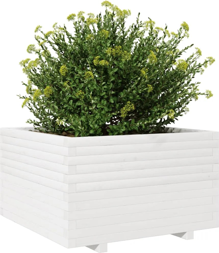 Zahradní truhlík bílý 80 x 80 x 49,5 cm masivní borové dřevo 3282530