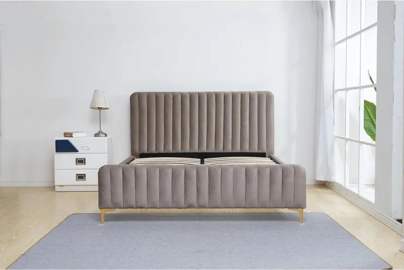 Čalouněná postel KAISA 160x200, šedohnědá Velvet / zlatý chrom Kondela 0000264354