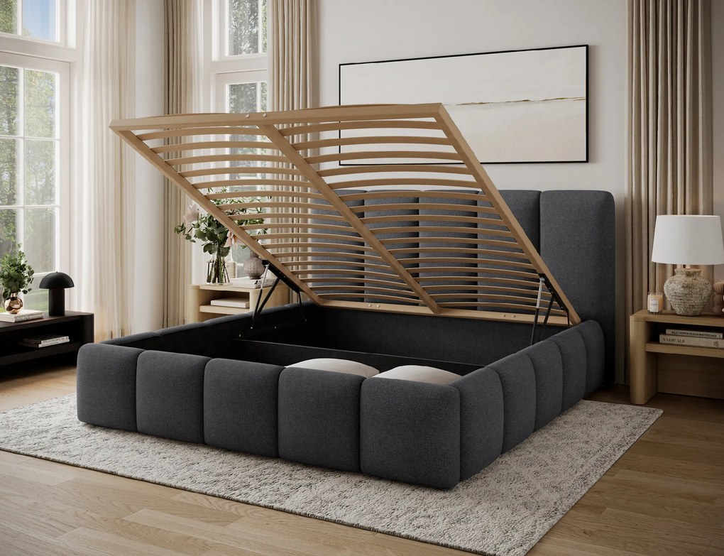 Postel Edvige + Dřevěný rám + plynový výtah + kontejner 180x200