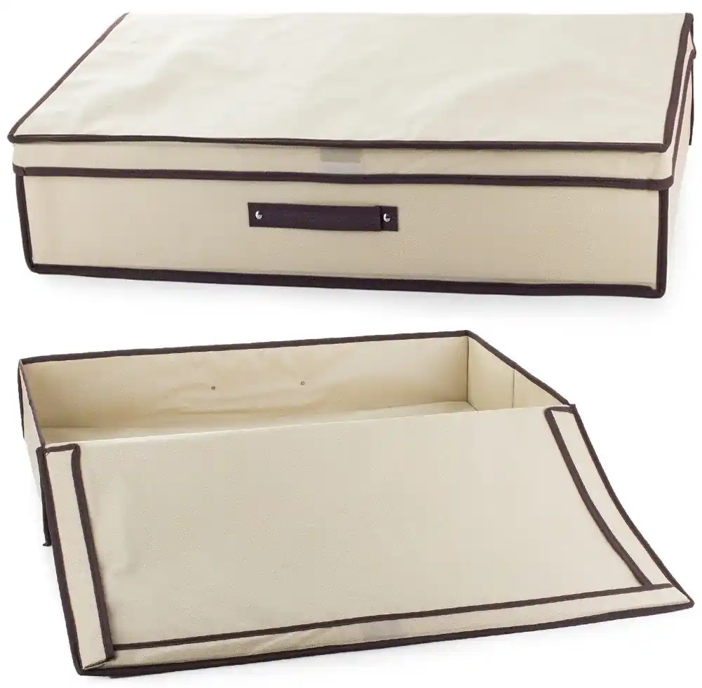 Pevný textilní úložný box na oblečení, na ložní prádlo KIPIT XXL, pod  postel, béžový, 80x45x15cm | BIANO
