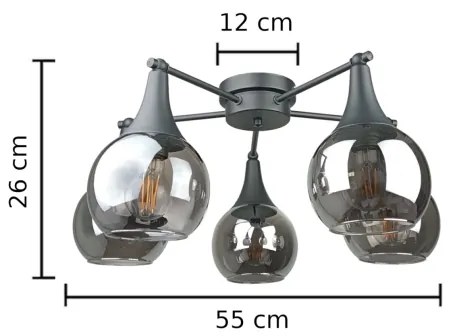 Přisazený lustr STAR 5xE27/60W/230V černá/kouřová černá