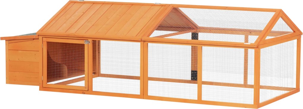 PawHut Venkovní kurník 240x112,5x76 cm Dřevěný kurník s otevírací střechou, uzamykatelnými dveřmi a hnízdící krabicí pro kuřata, králíky a kachny | Ao