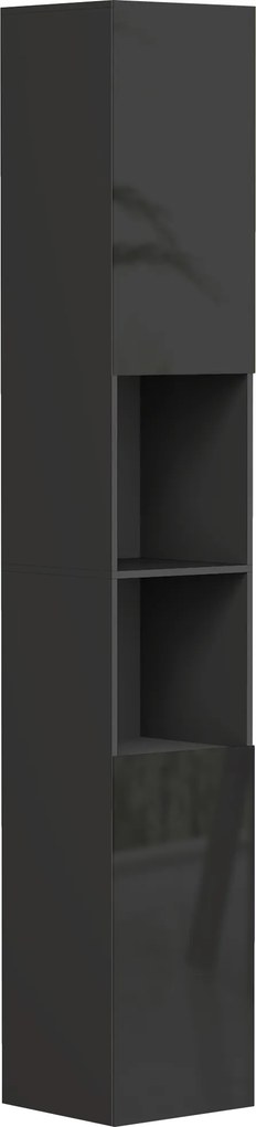 kleankin vysoká koupelnová skříňka se 2 skříňkami a nastavitelnými policemi + 2 niky 30 x 181,5 cm, černá