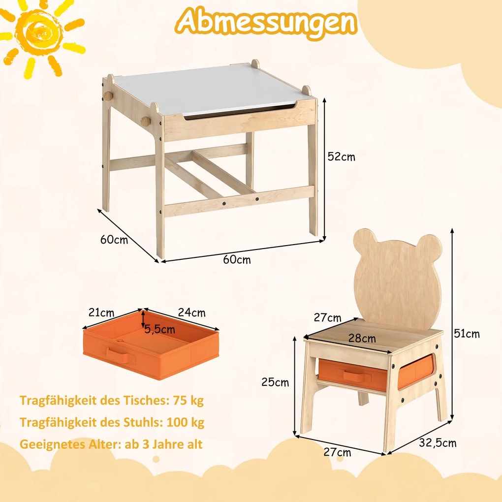 Costway Dětský stůl s 2 židličkami ve tvaru pandy 4-in-1 na aktivity s bílou