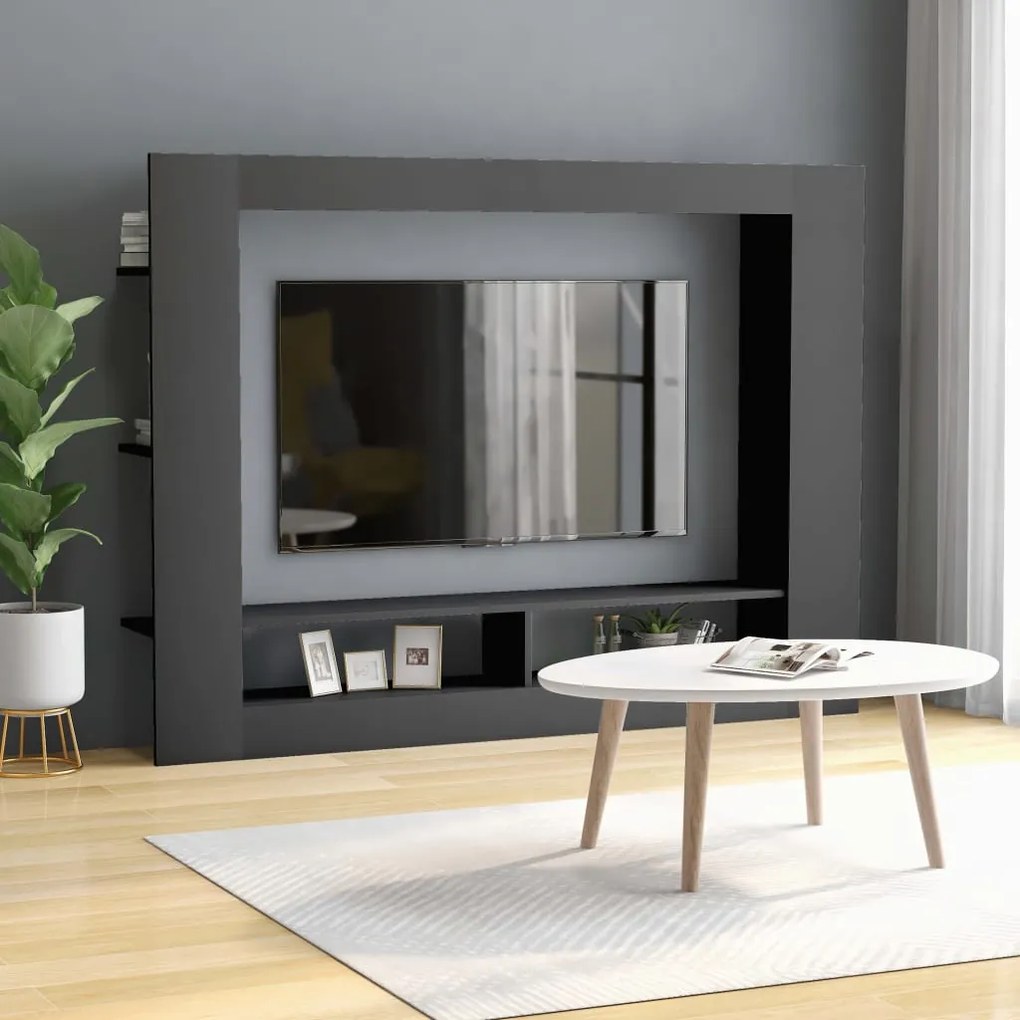 800740 vidaXL TV stolek šedý 152 x 22 x 113 cm dřevotříska