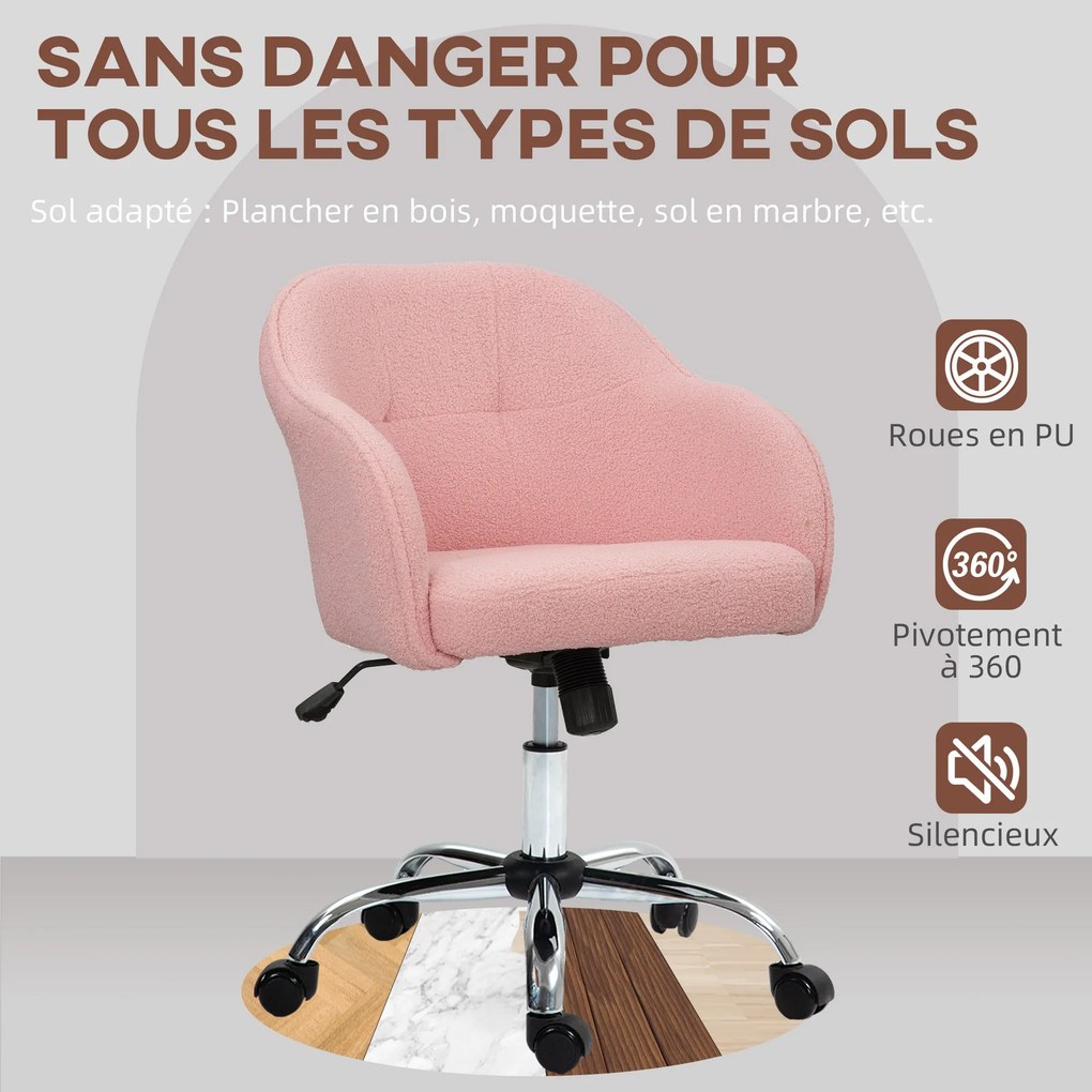 HOMCOM kancelářská židle, Teddy plyšová ergonomická desk židle, nastavitelná výška, polstrované sedadlo a opěradlo, 360° otáčení, moderní design, do k
