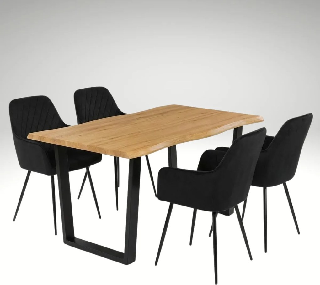 Vikio Jídelní set pro 4 osoby 160x90 cm dub noha U černá židle s područkami VJS166-4C
