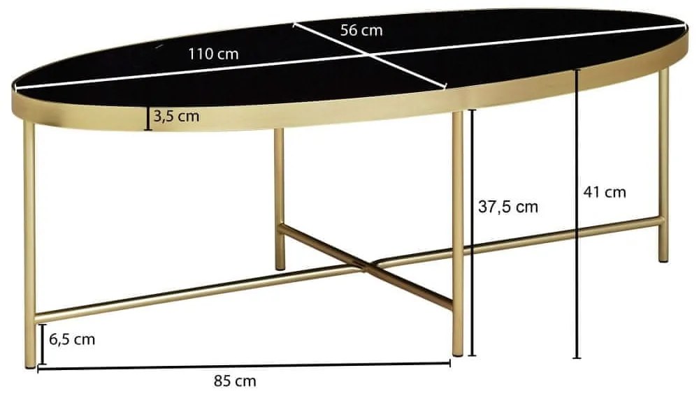 Bruxxi Konferenční stolek Olia, 110 cm, černá / zlatá