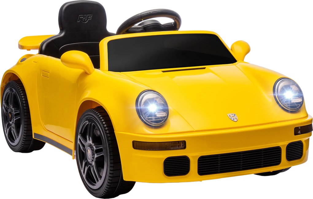 AIYAPLAY dětské elektrické auto, 12V dětské auto s dálkovým ovládáním, jemný start, MP3 přehrávač, LED světla, klakson, ukazatel energie, žlutá