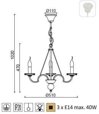 ACA DECOR Závěsné svítidlo GEISHA max. 3x40W/E14/230V/IP20