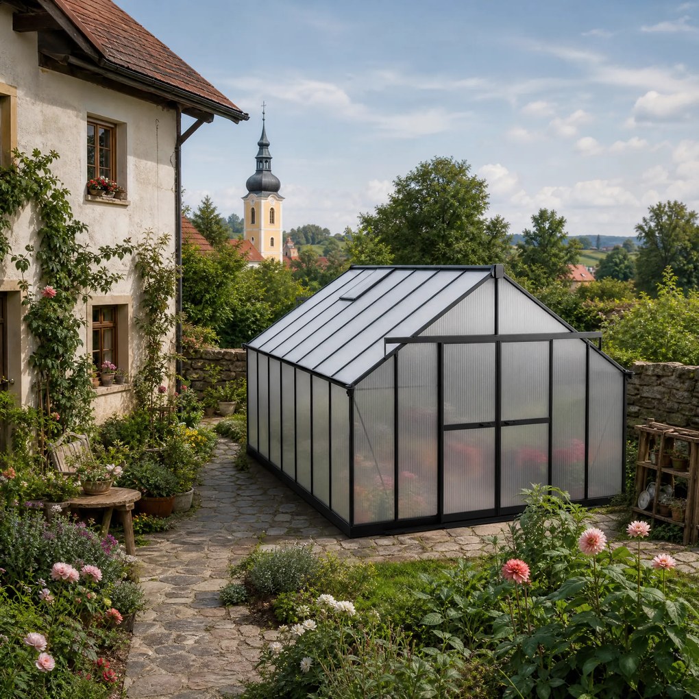 Skleník 245 x 305 x 488 cm, zesílená konstrukce, polykarbonát 6 mm