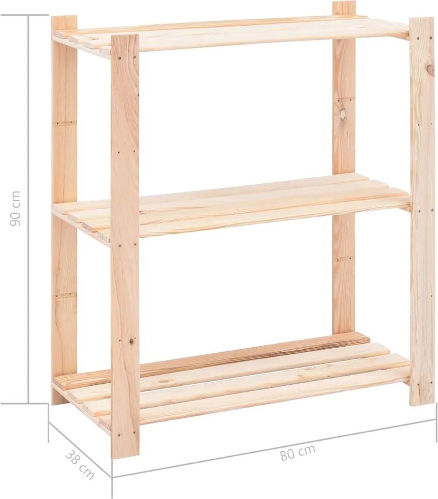 Úložný regál 3 police 80 x 38 x 90 cm masivní borovice 150 kg 286200