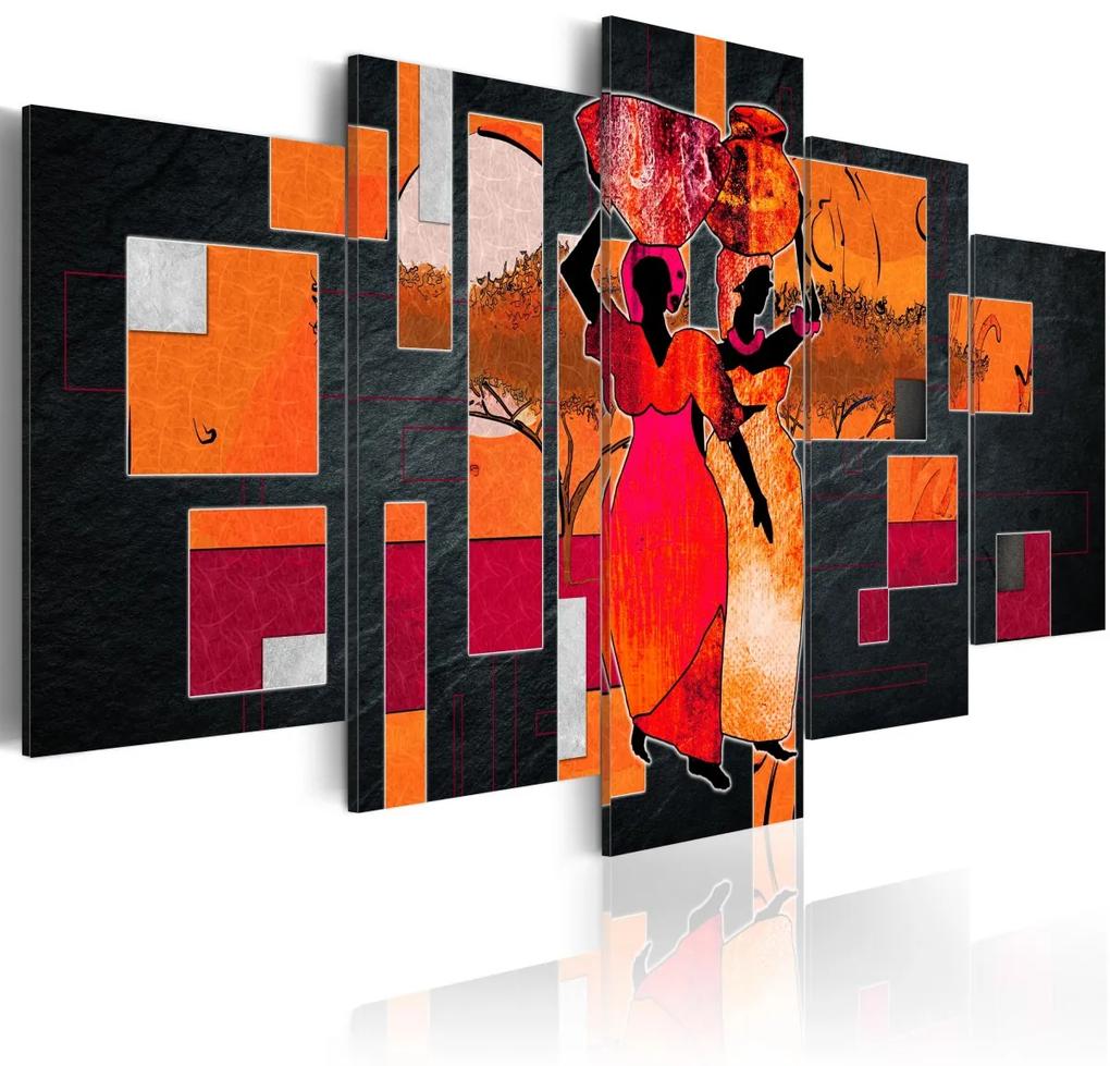 Pětidílné obrazy - ženy nesoucí vodu (200x100 cm) - Murando DeLuxe