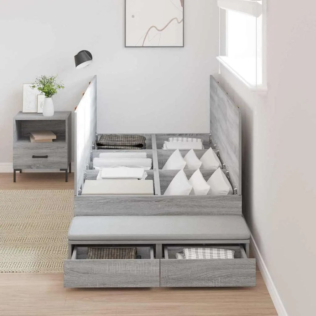 Rám postele s úložným prostorem se zásuvkou Šedá Sonoma 90 cm 3335610