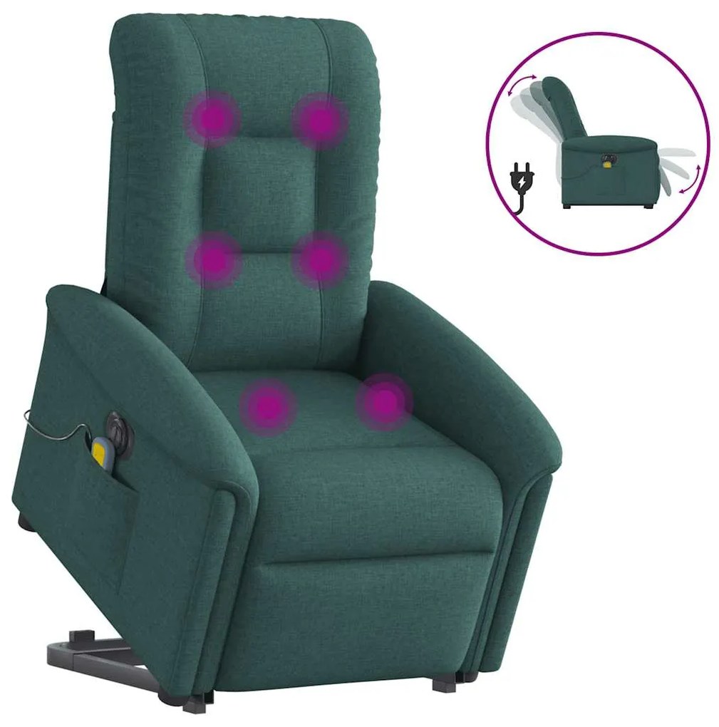 Elektrické zvedací masážní polohovací křeslo zelené textil 3303290