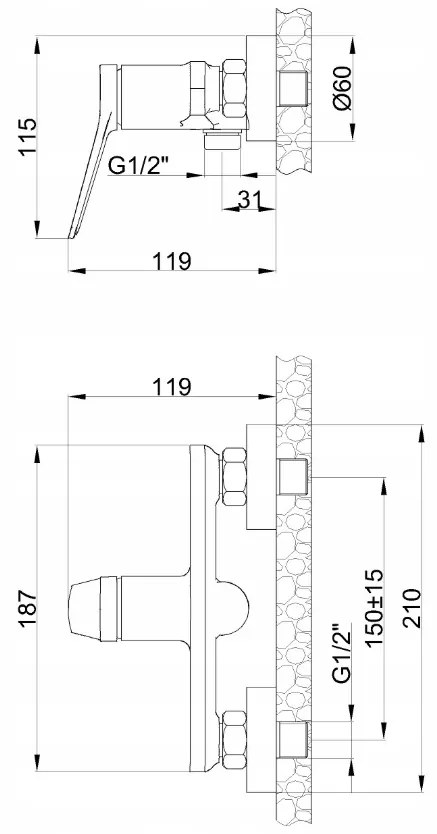 Invena Alonia, nástěnná sprchová baterie s ruční sprchovou soupravou, zlatá matná, INV-BN-70-009-V