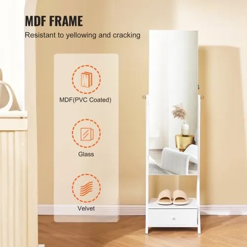 Mirror Skříňka na šperky Stojací zrcadlo s úložným prostorem po celé délce Bílé