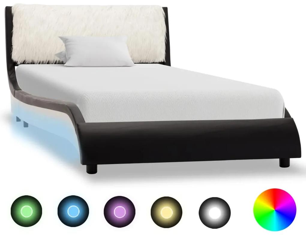 280377 vidaXL Rám postele s LED světlem černobílý umělá kůže 90 x 200 cm