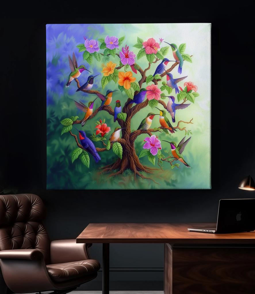 Obraz na plátně - Strom života Kolibřík v harmonii FeelHappy.cz Velikost obrazu: 120 x 120 cm