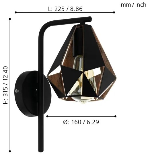 Eglo 43057 - Nástěnné svítidlo CARLTON 1xE27/60W/230V