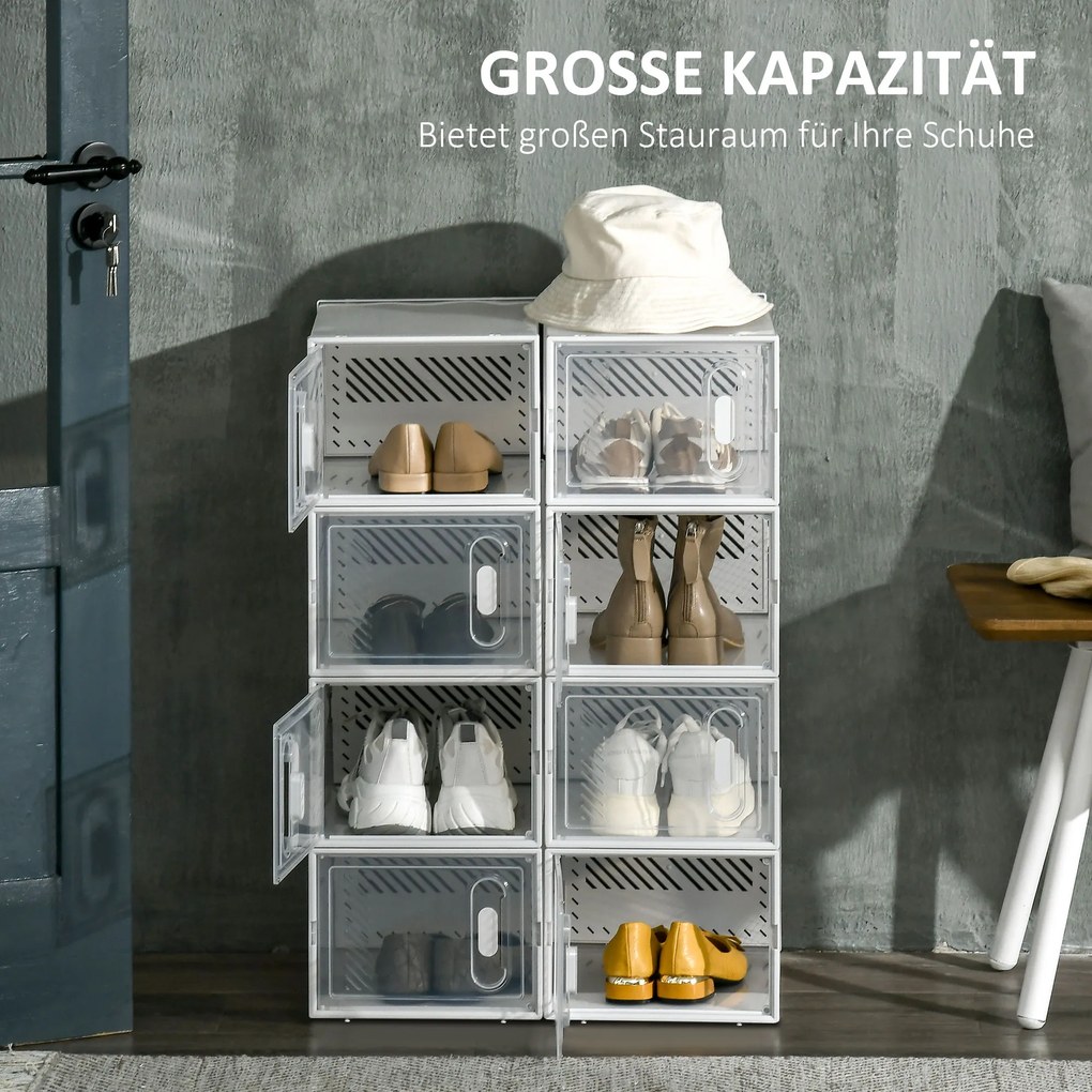 HOMCOM Botník DIY zásuvný s 8 přihrádkami, obdélníkový botník, plast, průhledný, 25x35x19cm