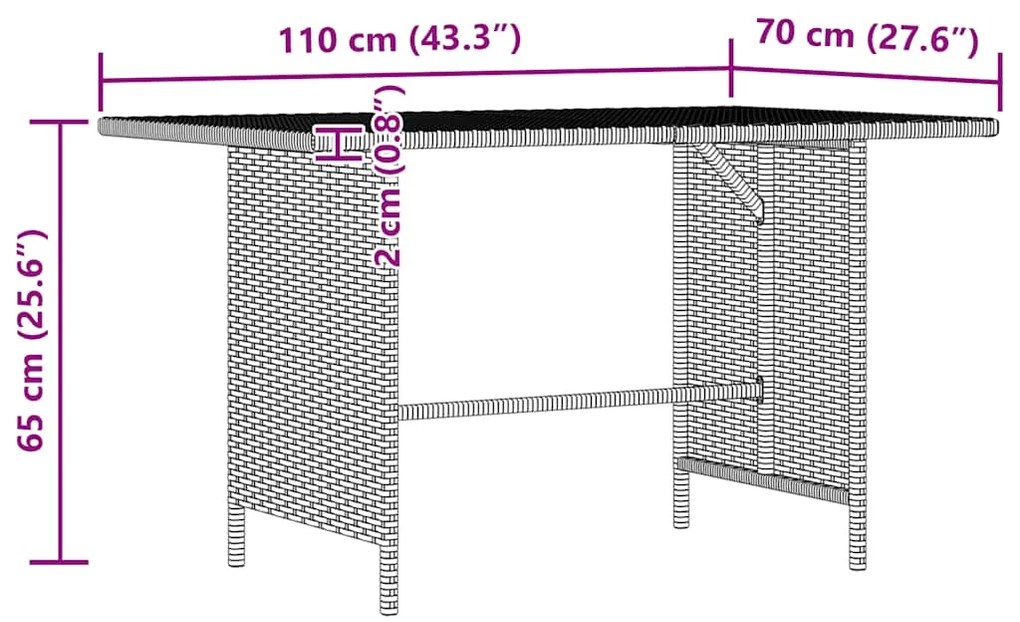vidaXL Marketos Zahradní jídelní stůl šedý 110 x 70 x 65 cm polyratan