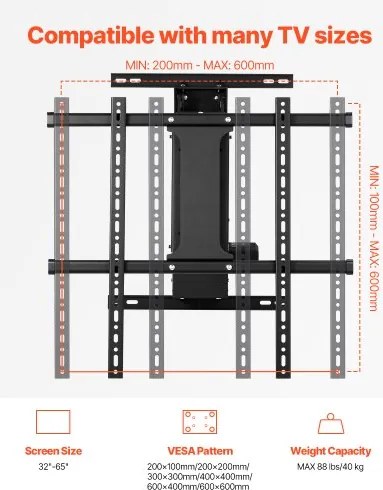 Motorizovaný nástěnný držák TV, Držák TV pro TV od 32 do 1651 mm VEVOR