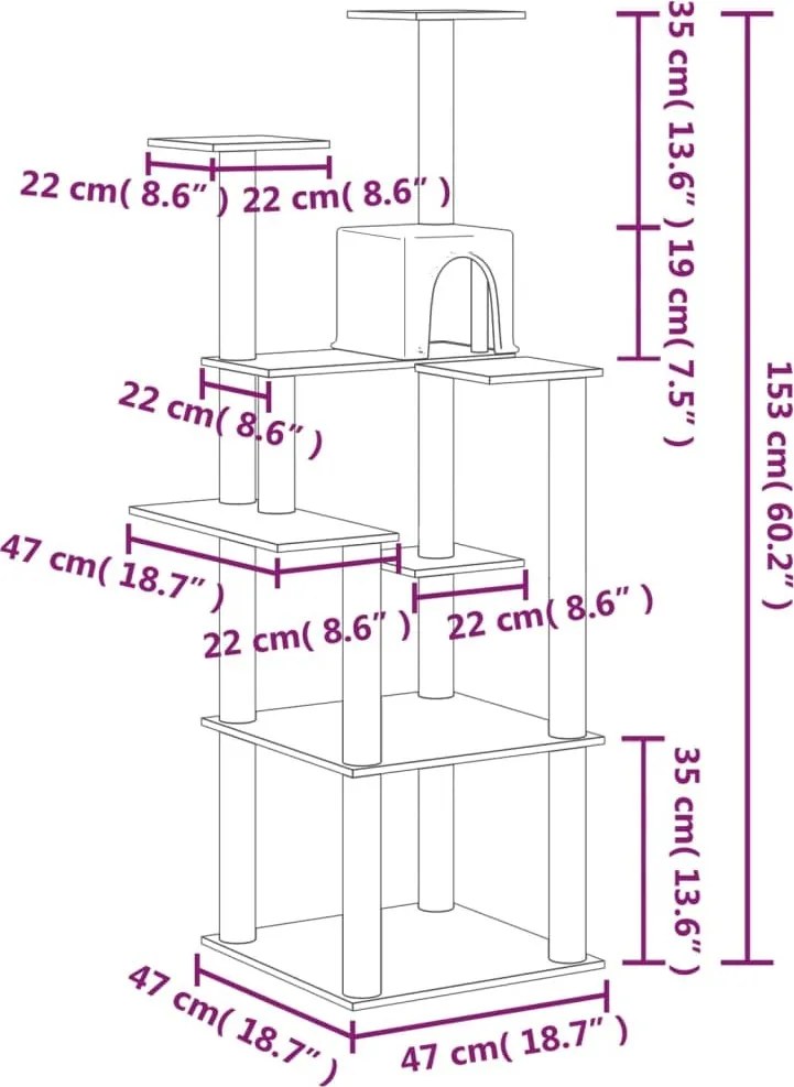 vidaXL Škrabadlo pro kočky se sisalovými sloupky 153 cm [171637] Barva: světle šedá