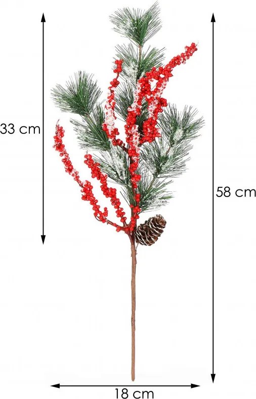 Větvička s jeřabinami a šiškou 58 cm
