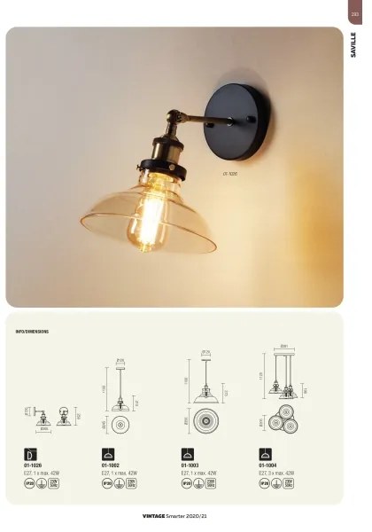 Redo 01-1026 - Nástěnné svítidlo SAVILLE 1xE27/42W/230V