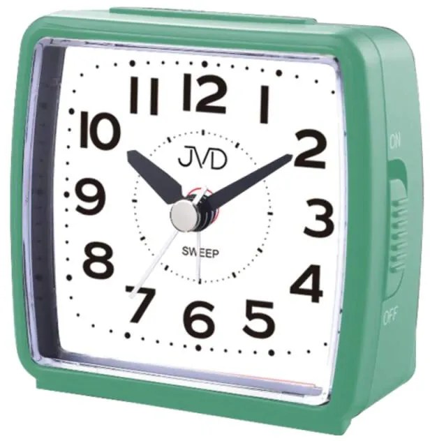 JVD Zelený tichý ručkový budík s LED osvětlením s plynulým chodem JVD SRP7602.1