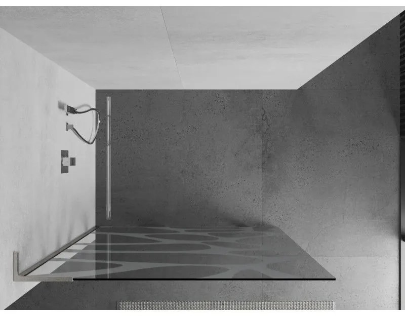 Mexen Kioto L, sprchová zástěna Walk-In 110 x 200 cm, 8mm čiré sklo bílý vzor, broušená ocel profil, 800-110-103-97-97