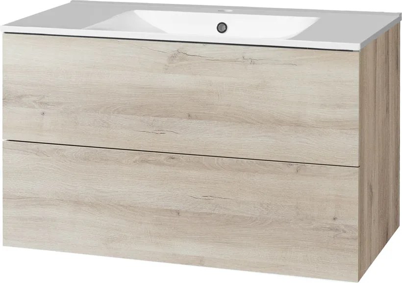 Mereo Mereo, Aira, koupelnová skříňka s keramickým umyvadlem 101 cm, bílá, dub, šedá, CN722
