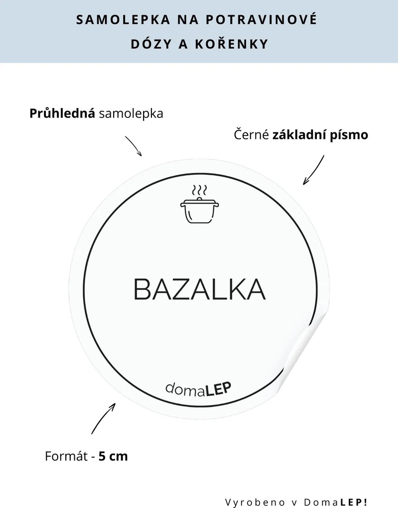 Samolepka na kořenky BAZALKA průhledná 5 cm základní písmo