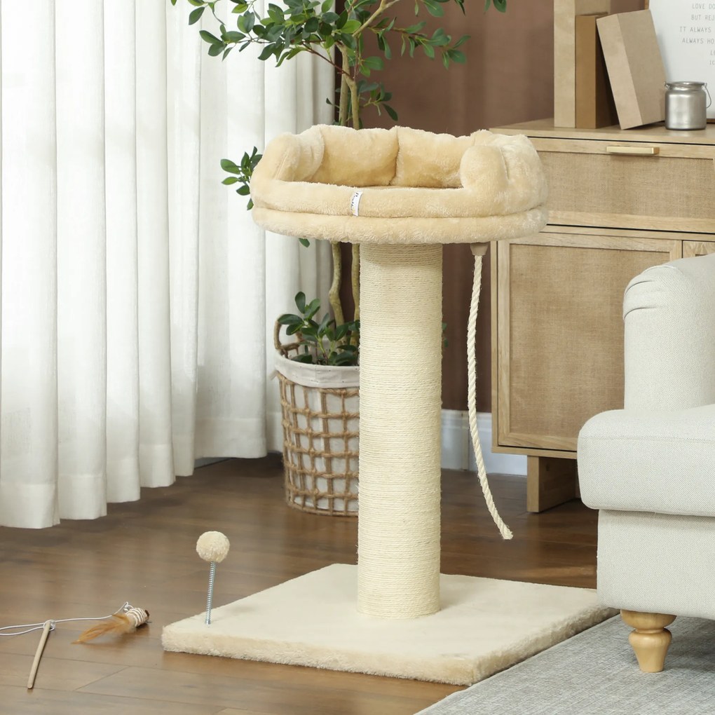 PawHut 83cm kočičí strom s sisalovými sloupky, platformou, sisalovým lanem, škrabadlem pro střední kočky, béžový