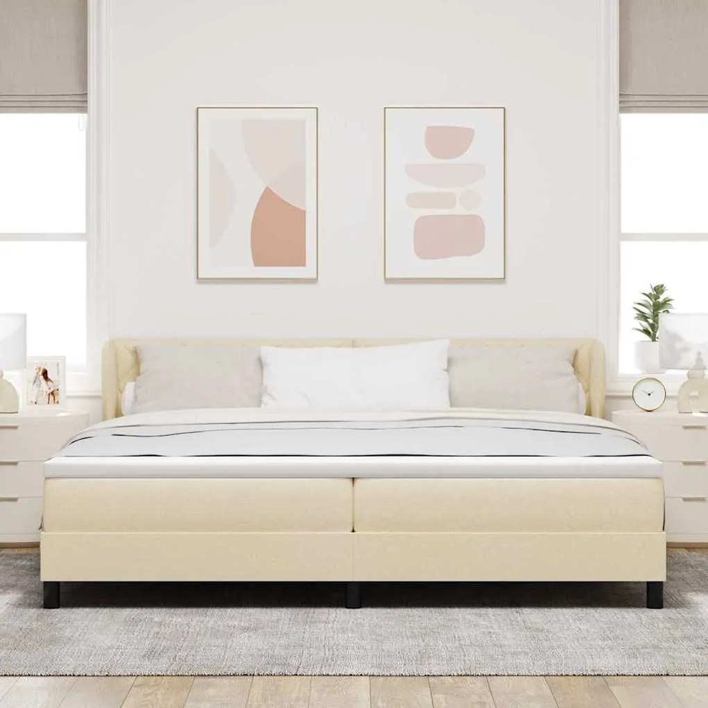 Postel s boxspringem s čelo Krémová 200 x 200 cm textil 3340113