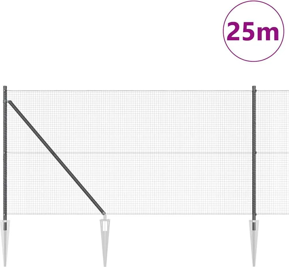 Svařované drátěné ploty s hroty 25 x 1 m Ocel potažená PVC Šedá 3352200