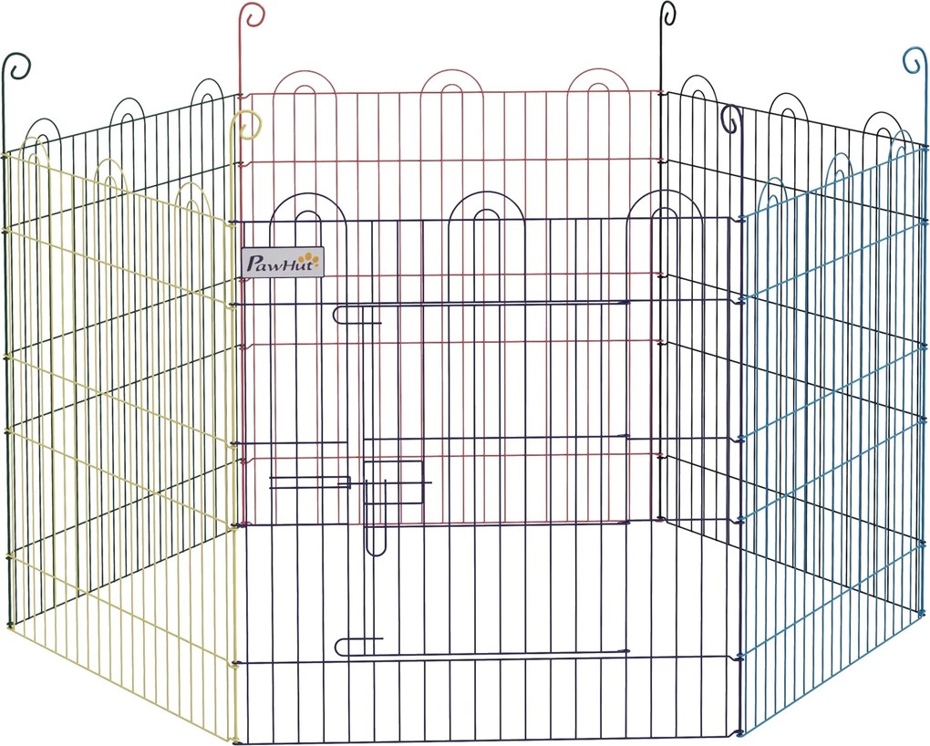 PawHut Ohrada pro štěňata, běžecká dráha pro domácí mazlíčky, 6 kusů 60 cm štěněcí plot, DIY ohrádka, ohrada s dveřmi, kovová, vícebarevná | Aosom
