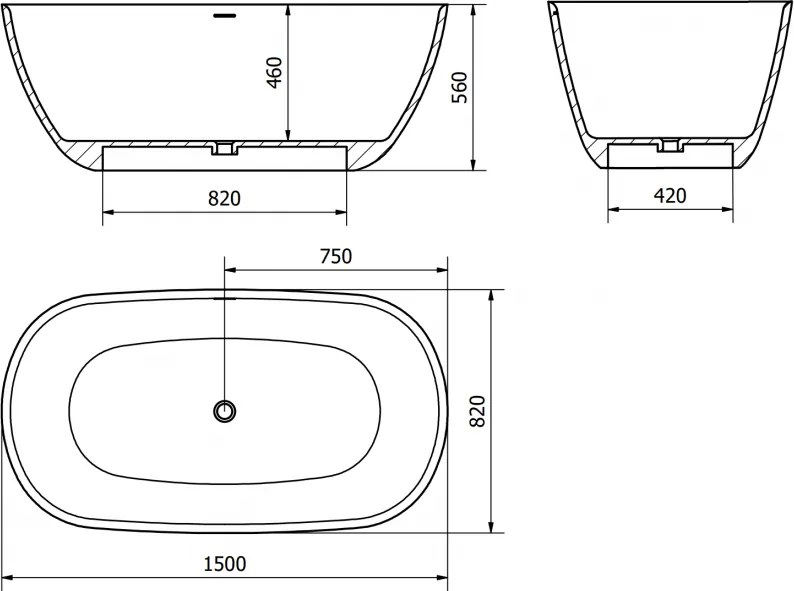 Mexen Como, volně stojící vana z konglomerátu 150 x 82 cm, bílá matná, 57311508200