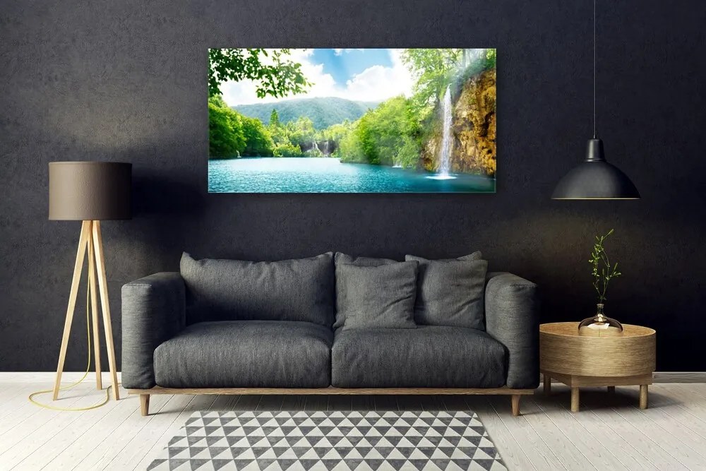 akrylový obraz Vodopád Jezero Příroda 120x60 cm