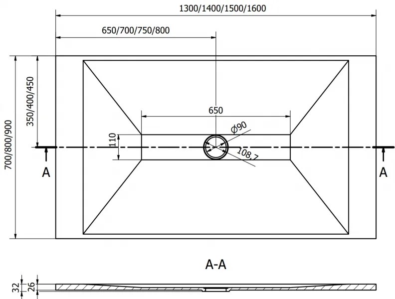 Mexen Toro, SMC obdélníková sprchová vanička 150 x 80 cm, bílá, černá krytka, 43108015-B