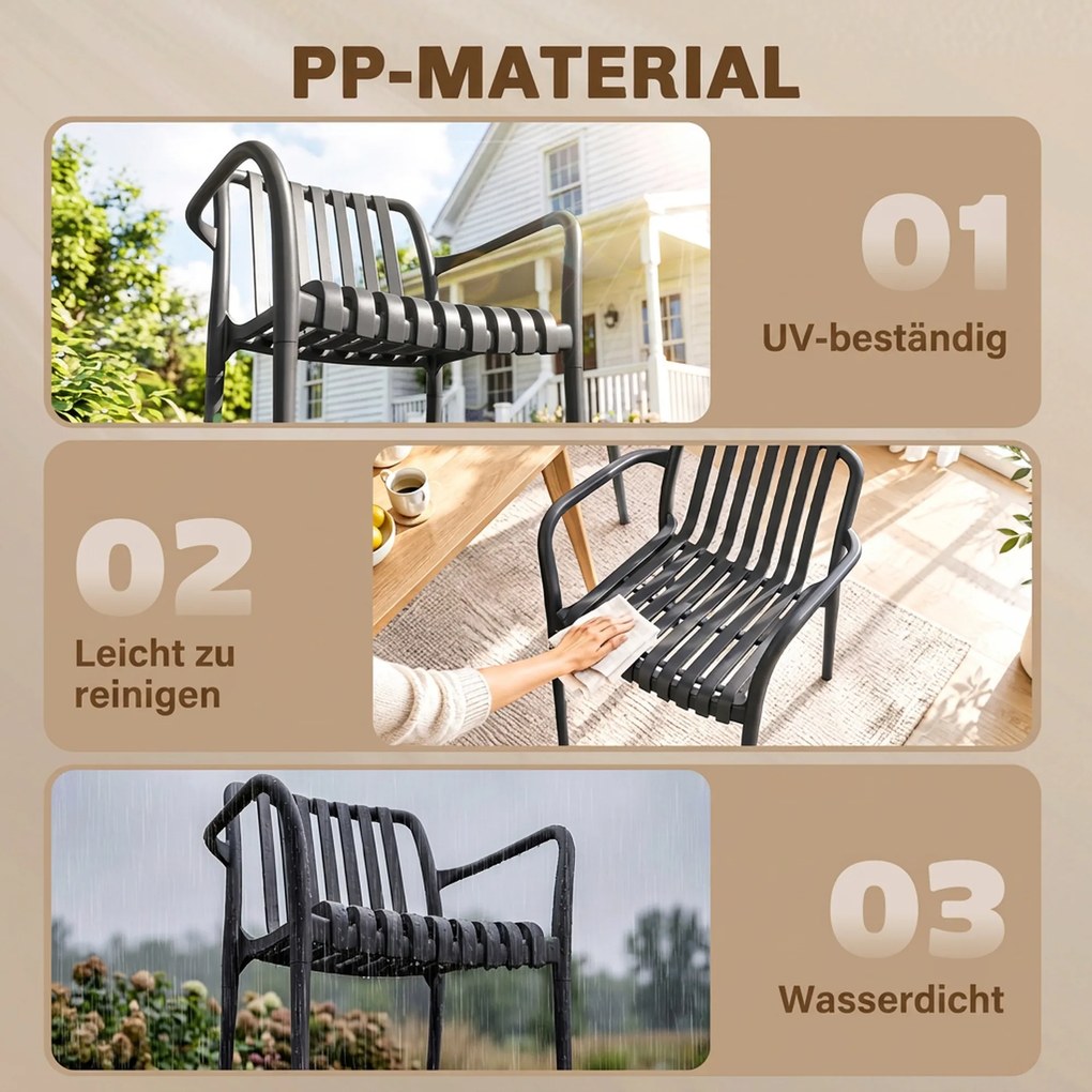 Outsunny 4dílné skládací zahradní židle – žebernatý sedák s područkami, ergonomické, nosnost 120 kg, tmavě šedé