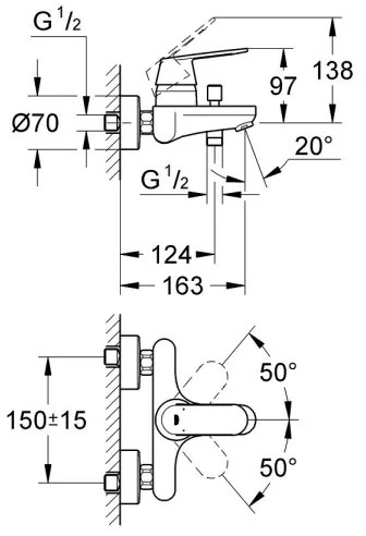 GROHE 32831000 - Vanová baterie EUROSMART COSMOPOLITAN DN 15 lesklý chrom