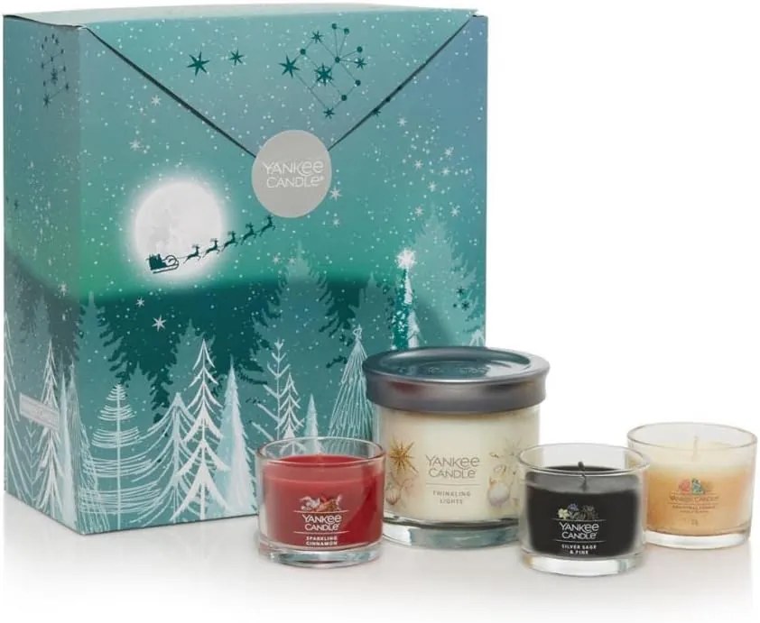 Dárková sada: Vánoční set Yankee Candle 1x Malá Svíčka Tumbler a 3x Votivní Svíčka ve Skle 1x122, 3x37g