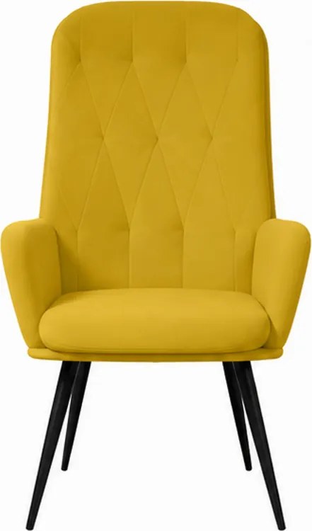 relaxační křeslo, odpočinkové, dřevo/kov/samet, 96x69x78 cm, nohy černé/žlutá, Dekorino KR20260068