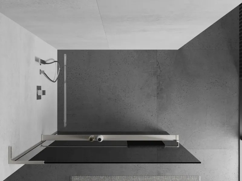 Mexen Kioto+ L, sprchová zástěna Walk-In s poličkou a věšákem 120 x 200 cm, 8mm šedé sklo, broušená ocel profil, 800-120-123-97-40