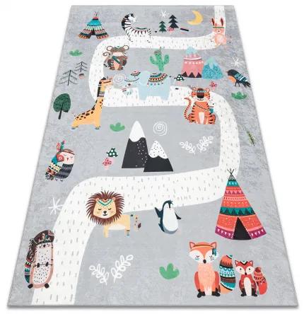 Dywany Luszczow Dětský kusový koberec BAMBINO 2160 pratelný Ulice, Indická vesnice, zvířata, protiskluz, šedá Rozměr koberce: 120 x 170 cm